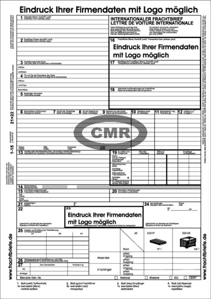 CMR Frachtbrief mit Palettenschein - 2000 Formulare CMR Frachtbrief mit Palettenschein - 2000 Formulare